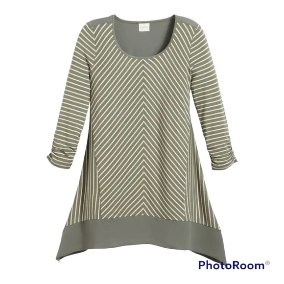 Chico's | Tops | Chicos Fresh Stripe Sharkbite Top Tee Fatigue Khaki ...